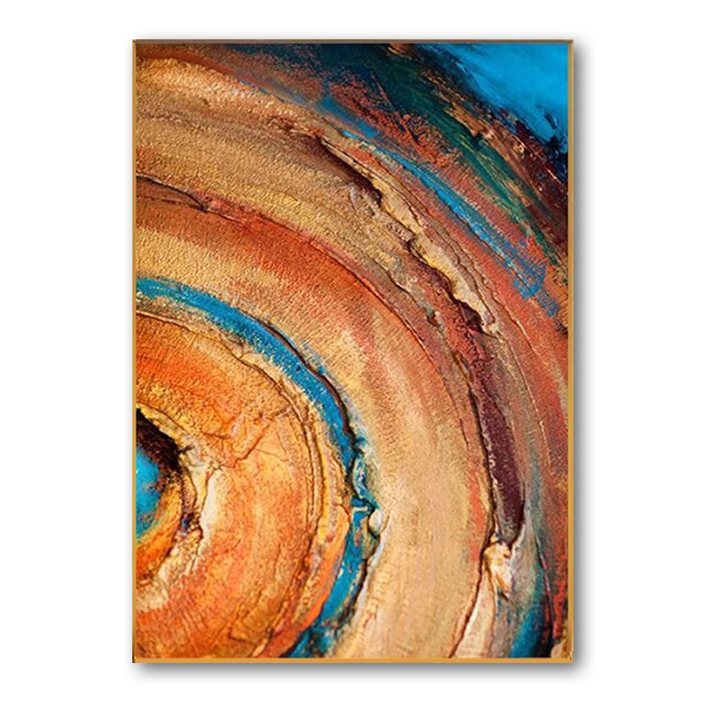 Large Abstract Tree Ring Wall Art in Gold & Jade Tones for Living Rooms