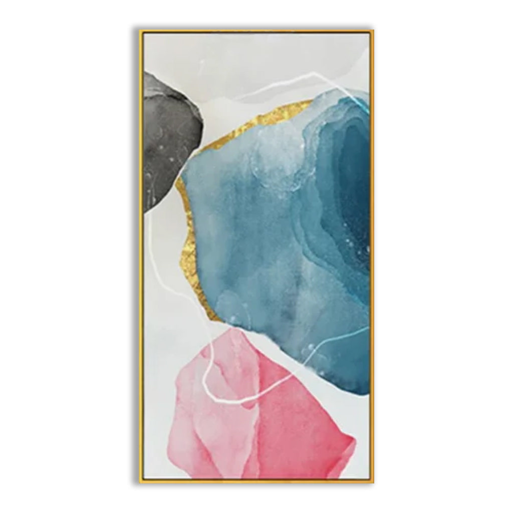 Ruby – Abstract Oil Painting with Pink, Blue, and Gold Accents