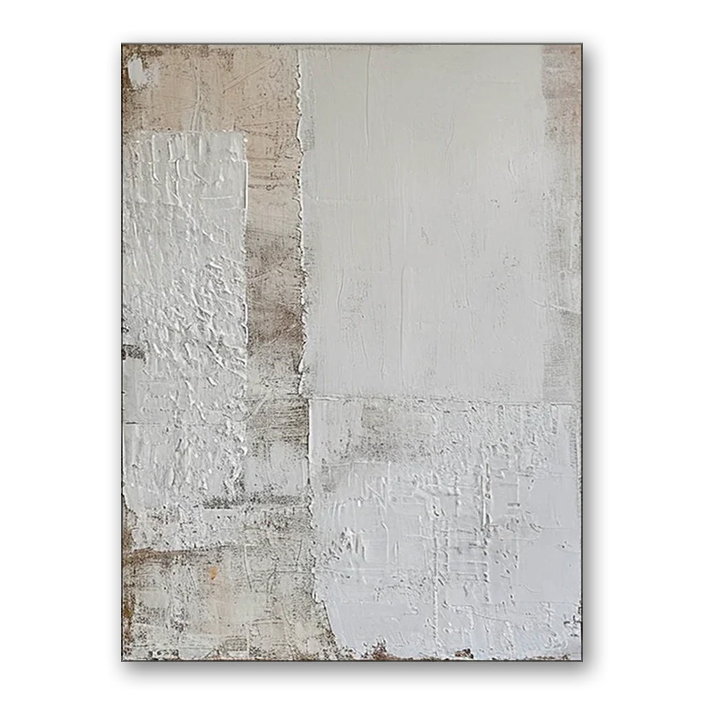 White Textured Geometric Abstract Painting for Modern Minimalist Interiors