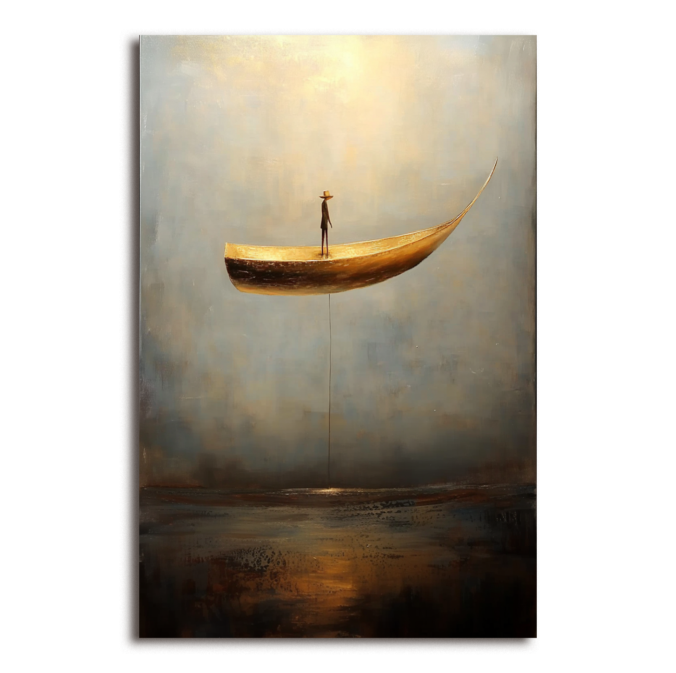 Golden Floating Boat Painting Surreal Vertical Canvas Conceptual ...