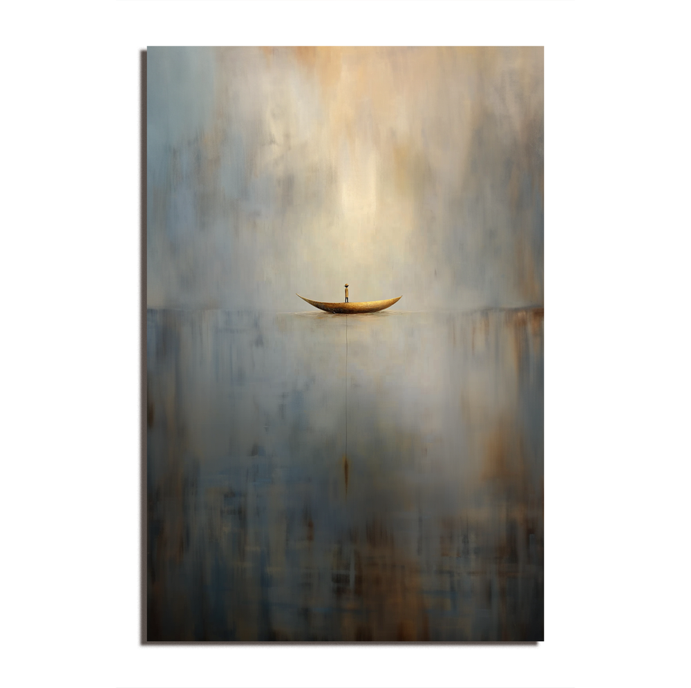 Still Abstract Boat Painting Surreal Calm Wall Art Minimalist Vertical ...