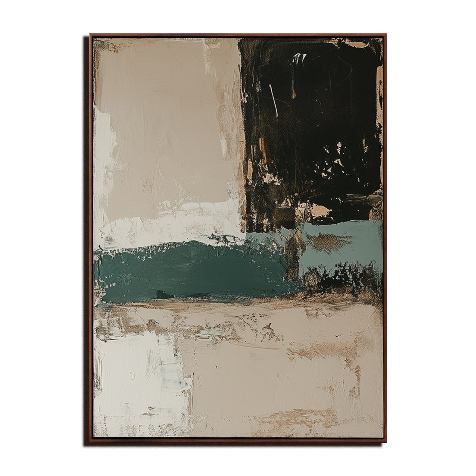 Modern Textured Abstract Painting with Earthy Tones and Bold Shapes