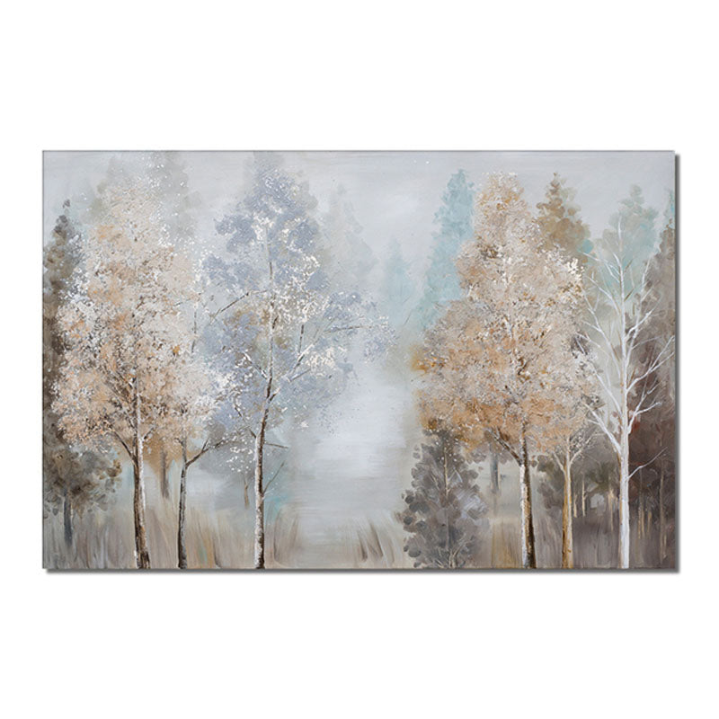Misty Abstract Forest Painting in Autumn Tones for Tranquil Interiors