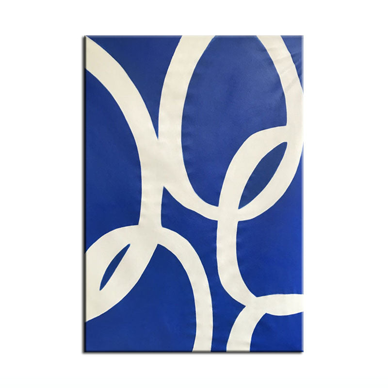 White Chains Canvas Painting – Minimalist Blue and White Abstract Art